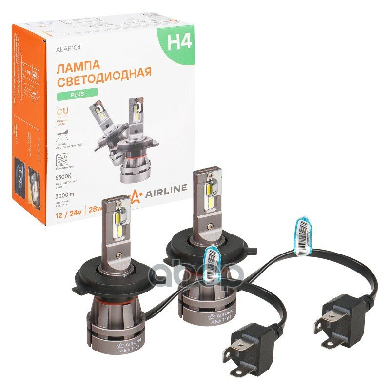 Лампa светодиод. H4, 12/24В, 28Вт, 6500К(Бел), 5000Лм, для рефлект./ли AIRLINE арт. AEAR104