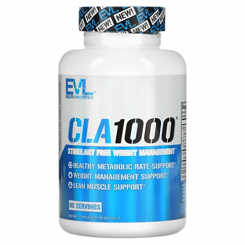 Жиросжигатель EVLution Nutrition, CLA1000, добавка для коррекции веса без стимуляторов, 90 капсул