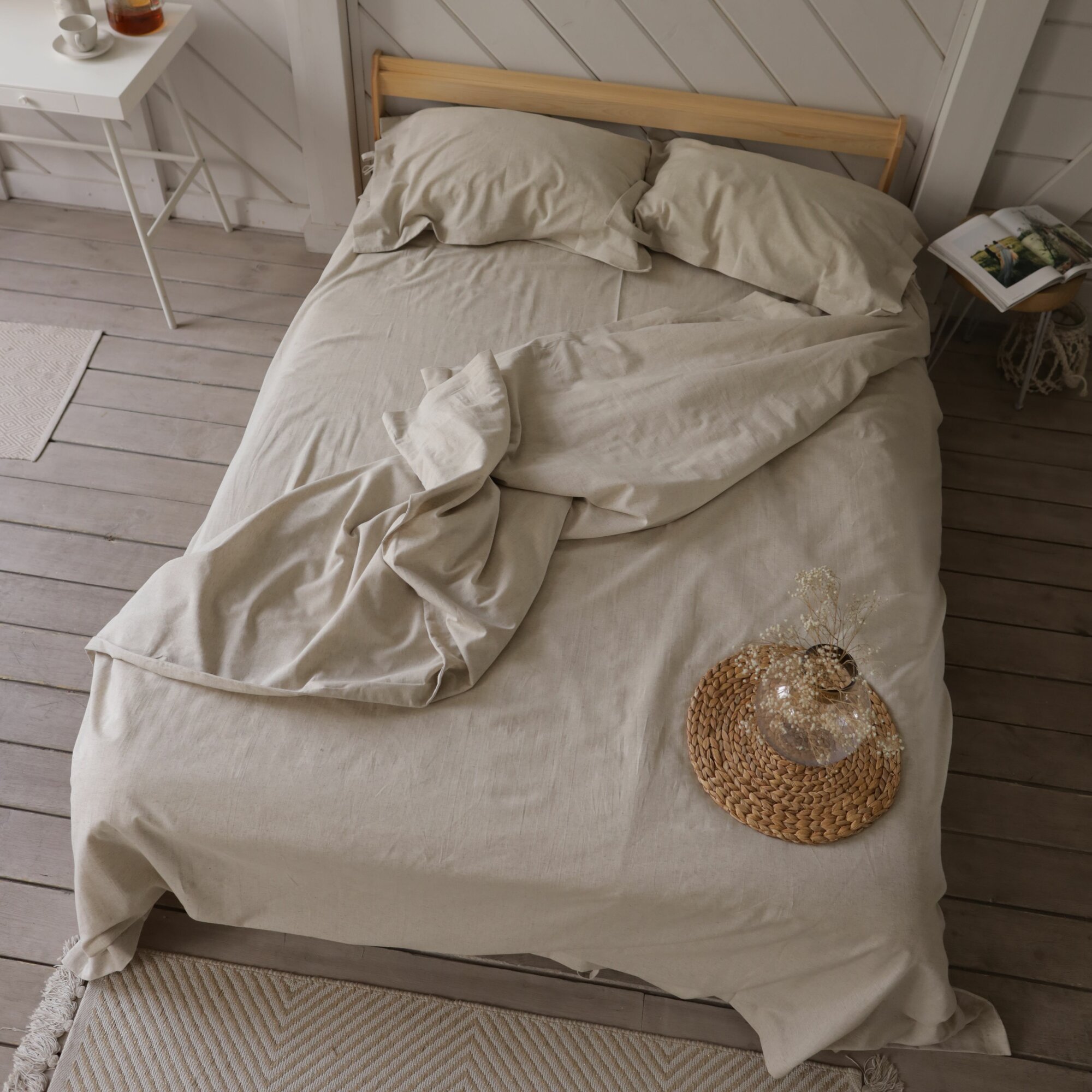 Комплект постельного белья Go.Love, Лен+Хлопок, Евро, наволочки 50x70