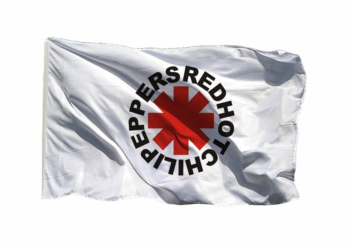 Флаг группы Red Hot Chili Peppers RHCP на белом фоне 90х135 см на сетке для улицы, для флагштока