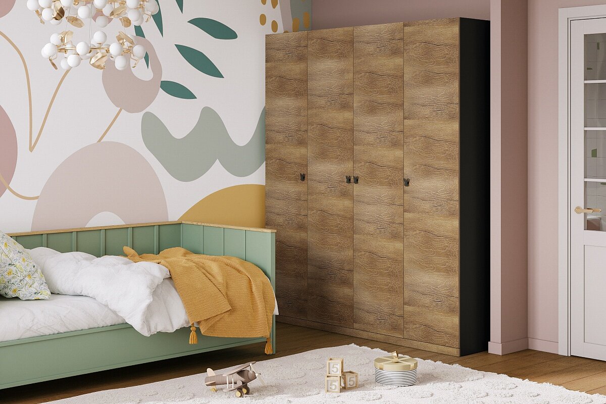 Шкаф распашной МебельЛэнд24 Банни - 4 МДФ Дуб Мореный 180x52x210 коричневый для одежды четырехдверный