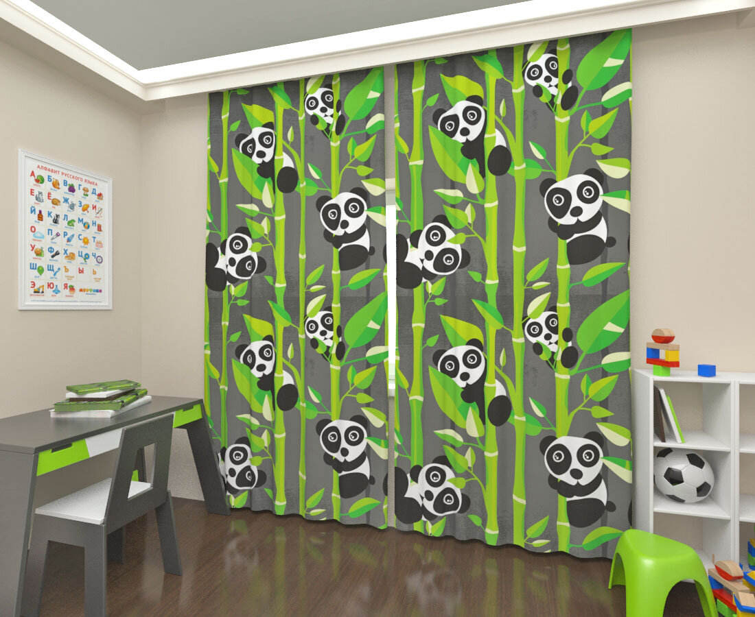 Фотошторы Арт Паула Панды в бамбуке Сатен В: 240 см Ш: 2*120 = 240 см