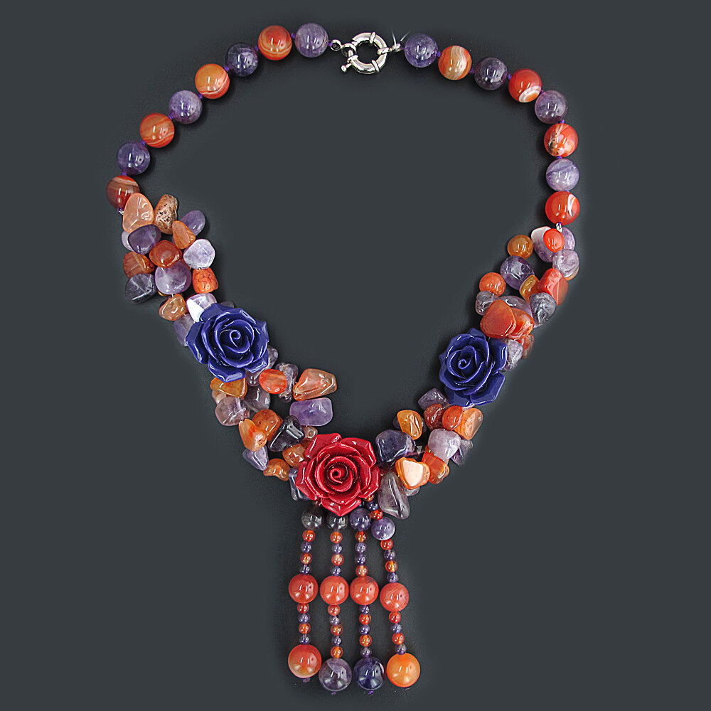 Колье, аметист, сердолик