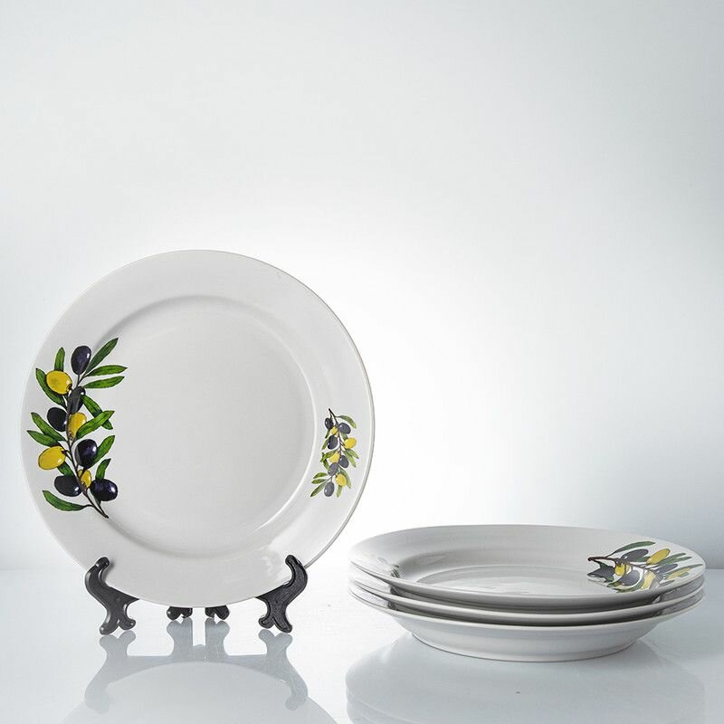 Набор фарфоровых тарелок мелких 240мм. "Оливки" гладкий край, Дулёво 4 шт.