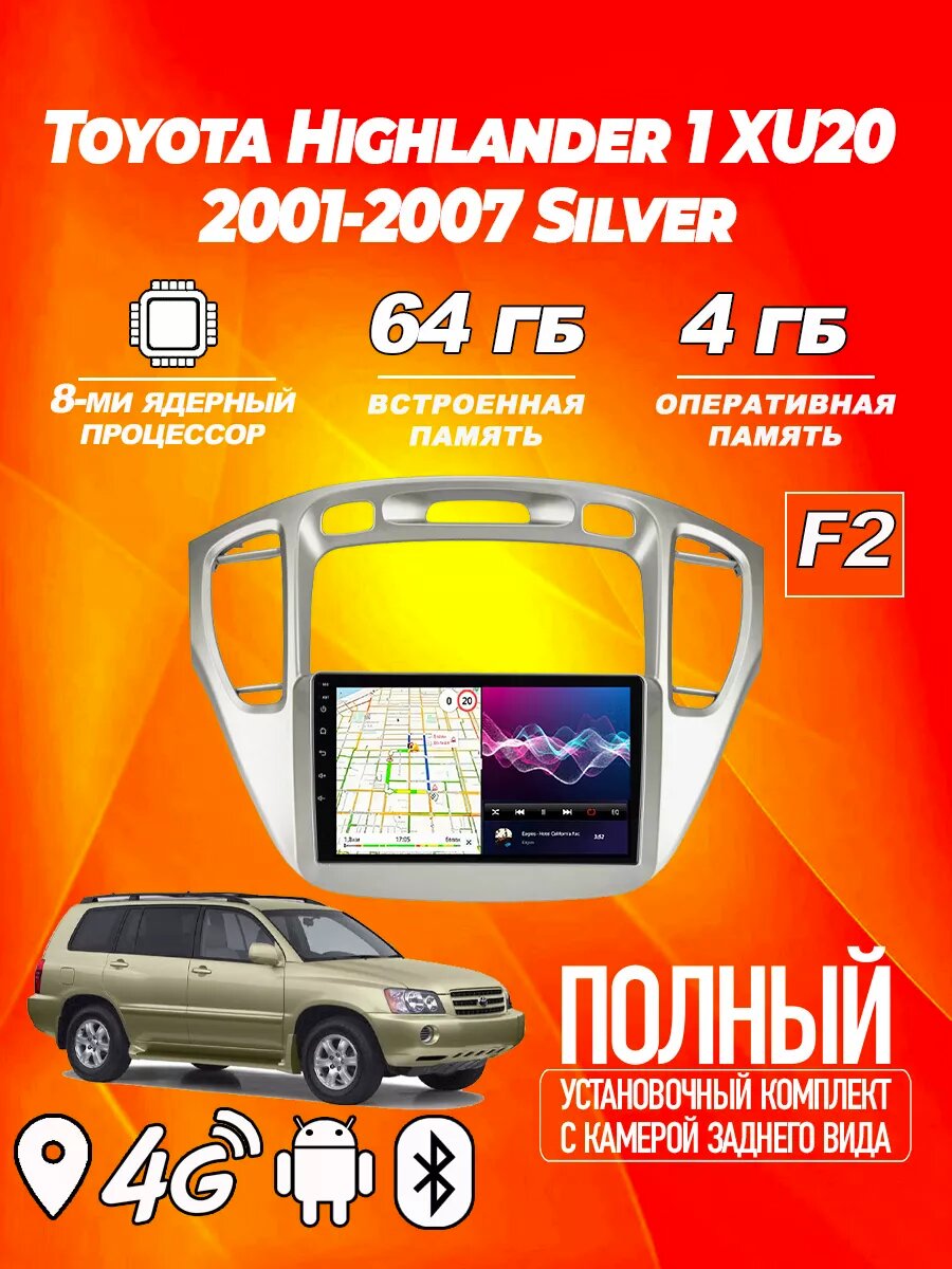 Магнитола TS18 PRO Toyota Highlander 1 XU20 01-07 4Gb+64Gb, Bluetooth, FM/AM, GPS