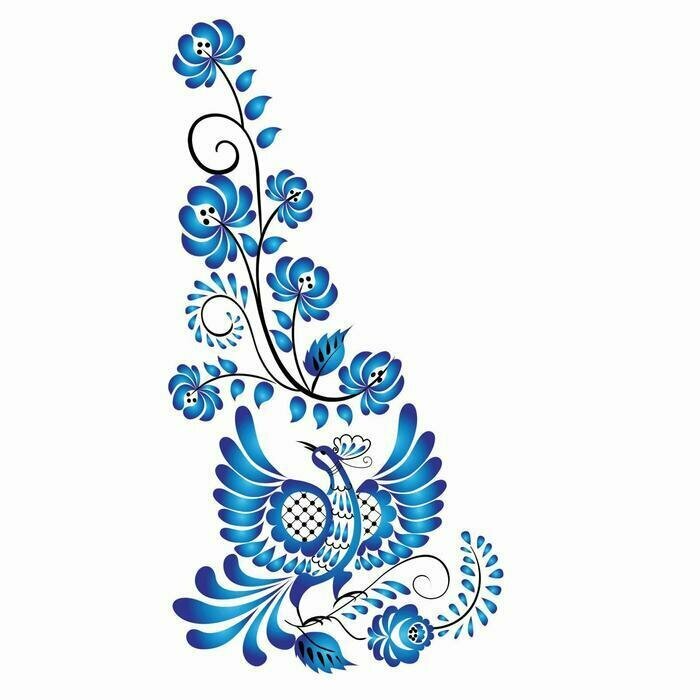 Термонаклейка уголок "Гжель птица", справа 15*30 см, набор 10 штук