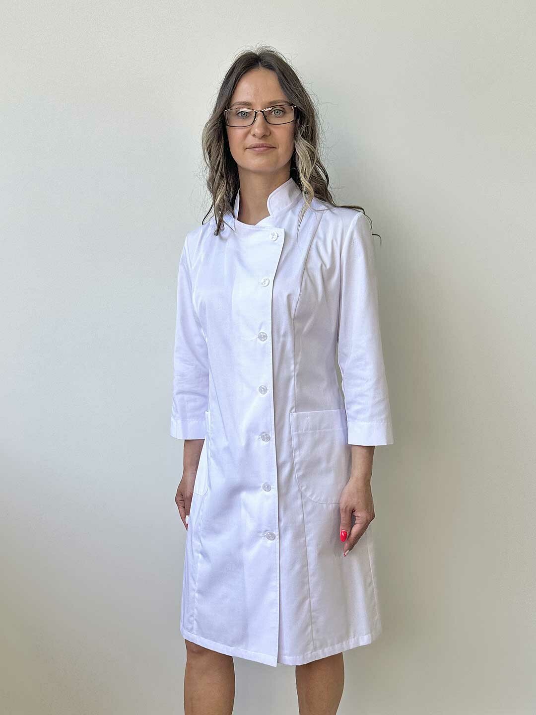 Халат женский, производитель Фабрика швейных изделий №3, модель М-59, рост 164, размер 48, ткань сатори, цвет белый