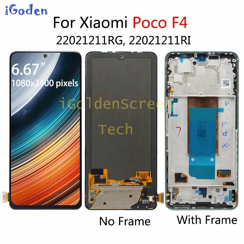 ЖК-дисплей Amoled для Xiaomi Poco F4, дигитайзер сенсорного экрана в сборе для mi Silver with frame
