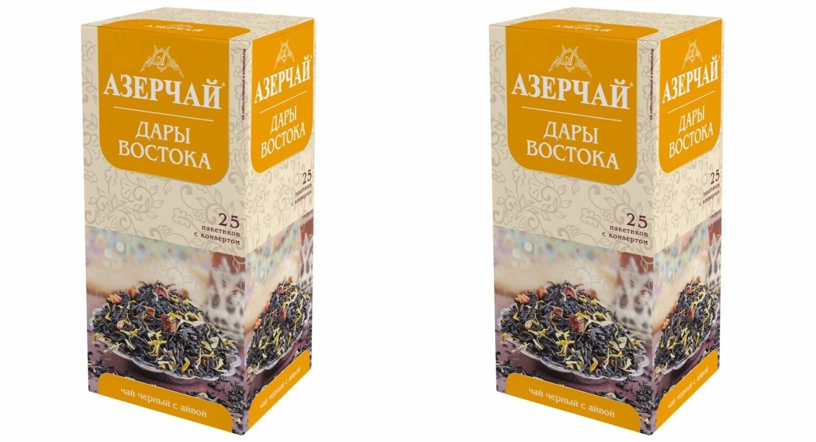 Азерчай Чай в пакетиках Дары Востока с айвой, черный 25 шт, 2 уп