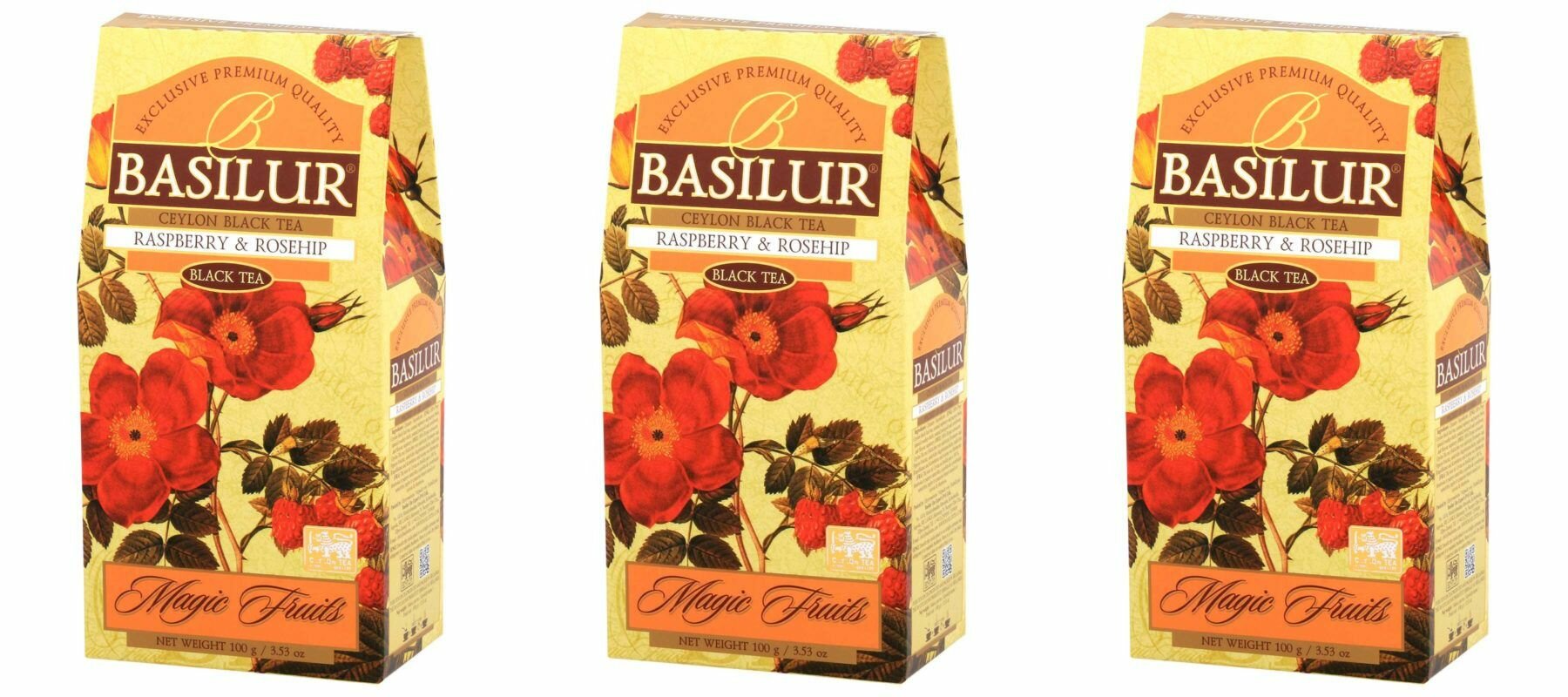 Basilur Чай черный , волшебные фрукты, малина и шиповник, листовой, 100 г, 3 уп.