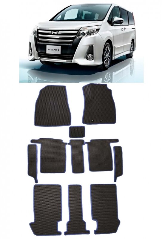 Ева коврики Toyota Noah III (R80) правый руль минивэн 6мест 2014 -/ Ева ЭВА сота/ цвет Черный c красной окантовкой / EVA Smart / коврики в салон автомобиля Тойота