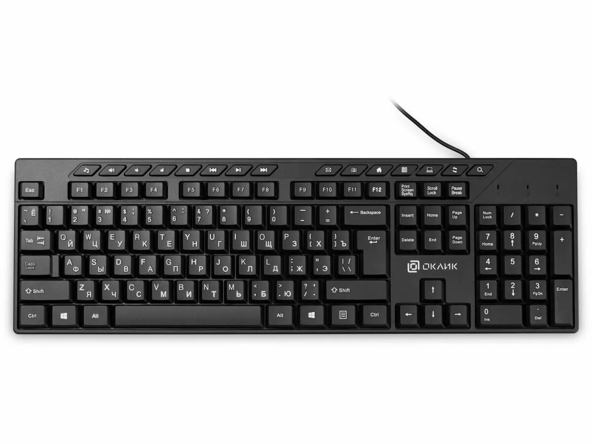 Клавиатура проводная Oklick 125M (1678108) подсветка, numpad, Черный