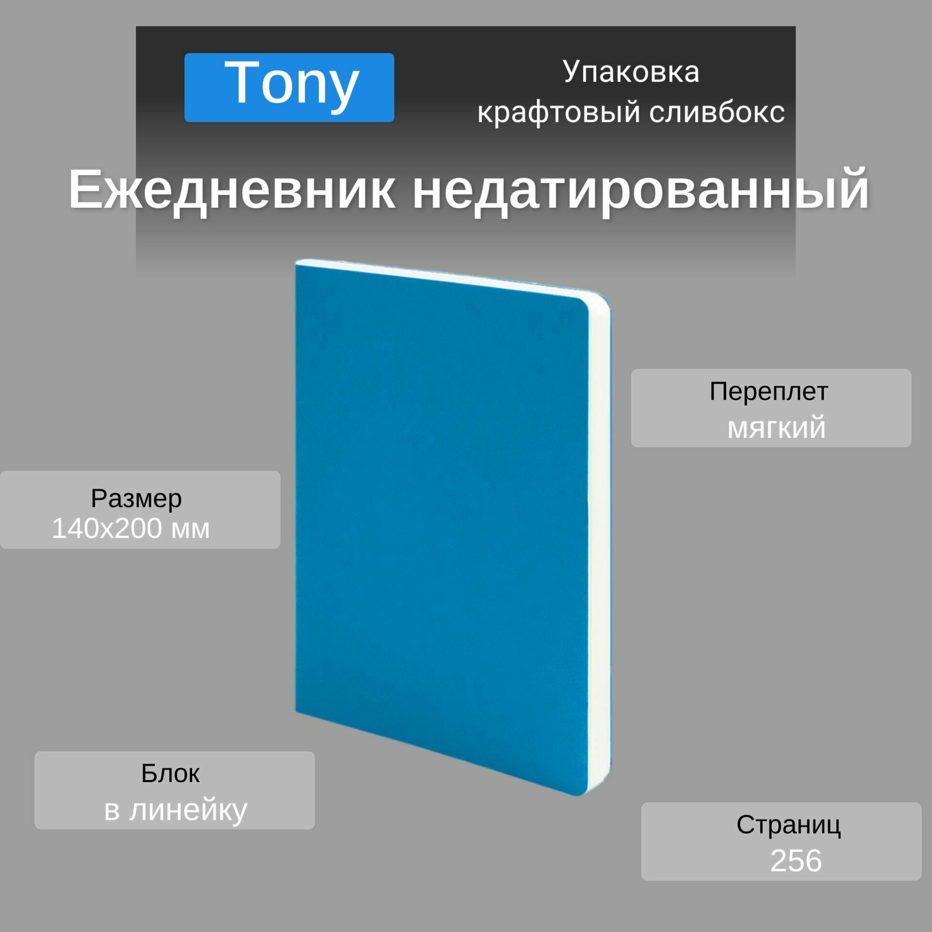 Ежедневник-планер учителя (планинг), блокнот недатированный Tony, А5, кремовый блок в линейку, мягкий переплет, лазурный