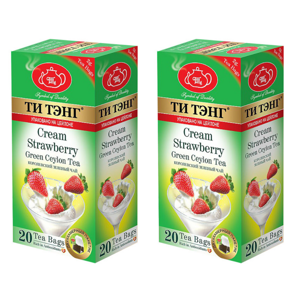 Чай зеленый Ти Тэнг клубника со сливками 20 пакетов 2 штуки