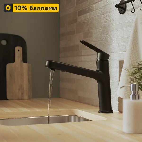 Смеситель кухонный Delinia Icone высота 15.5 см цвет черный матовый