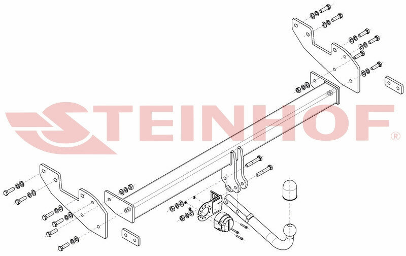 Фаркоп на Toyota Hilux 4WD двойная кабина, бампер со ступенькой без силовой балки (для машин без подготовки) 2015-, JAC T6 2019-, JAC T8 Pro 2023- без подрезки бампера (паспорт и сертификат в комплекте)(без электрики) Steinhof. T-151