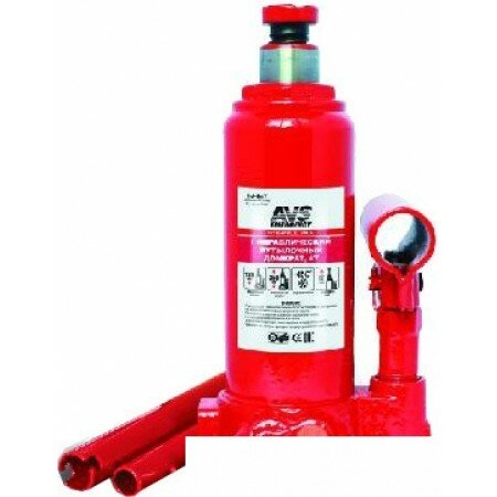 Бутылочный домкрат AVS HJ-B4T 4т, гидравлический механизм, красный