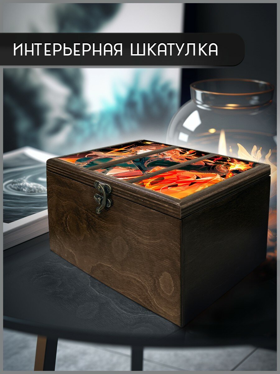 Шкатулка интерьерная "Тройная" для украшений универсальная 22x17x12 см Игра Genshin Impact (Геншин импакт, Цветы, Ху Тао, Албедо, Лиза, Сян Лин, Мавика, Мона) - 823