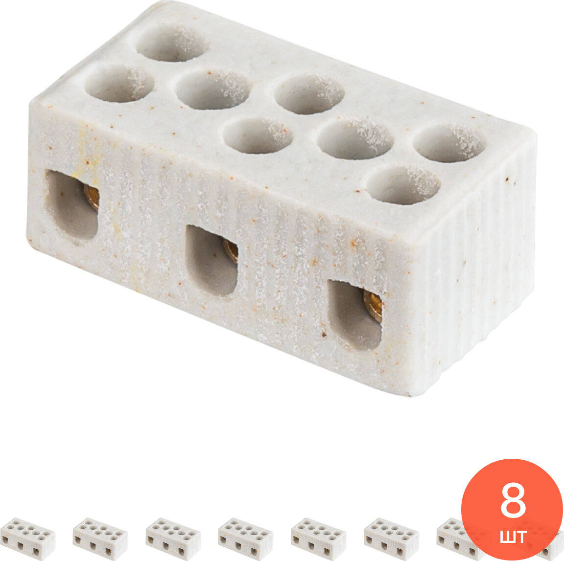 Клеммная колодка Navigator / Навигатор КЗВ NTB-HCR-3-24/WH винтовая, в корпусе из керамики белая, 3 пары, сечение 1.5-6мм2, 24А, 600В / электрика (комплект из 8 шт)
