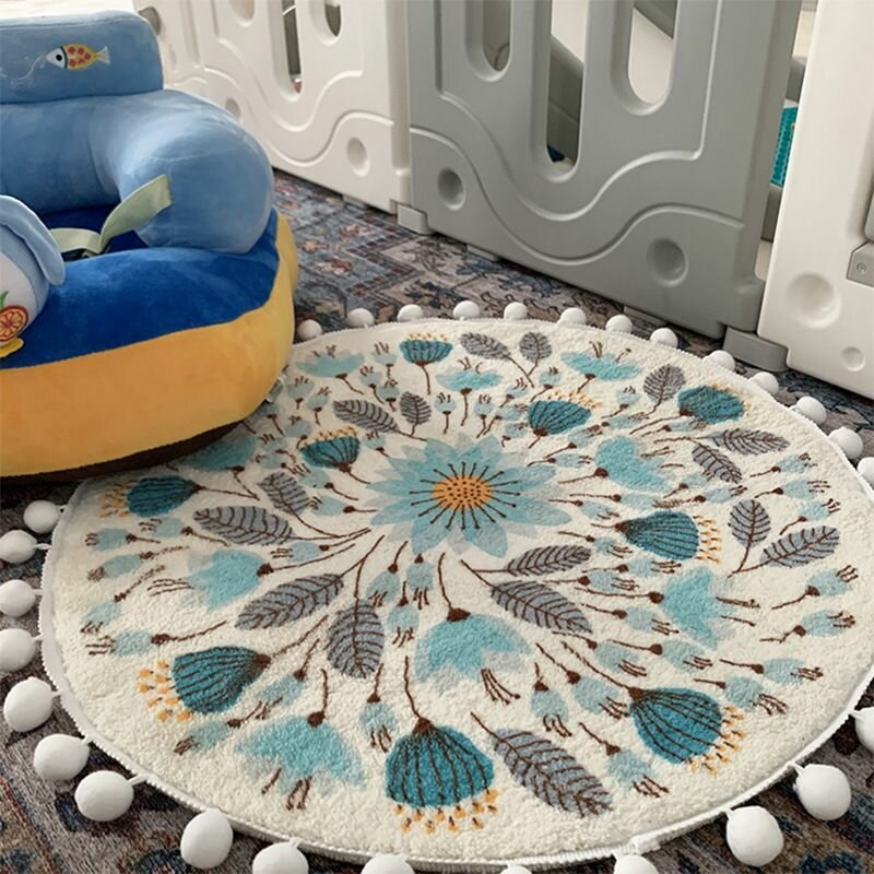 Ковер круглый противоскользящий коврик этнический 80см (подходит для спальни / гостиной)gh