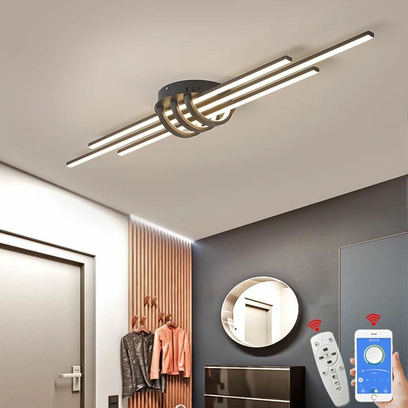 Новый черный белый длинный светодиодный потолочный светильник, 1100 мм 38w современный спальня коридор кухонное украшение, дистанционное затемнение