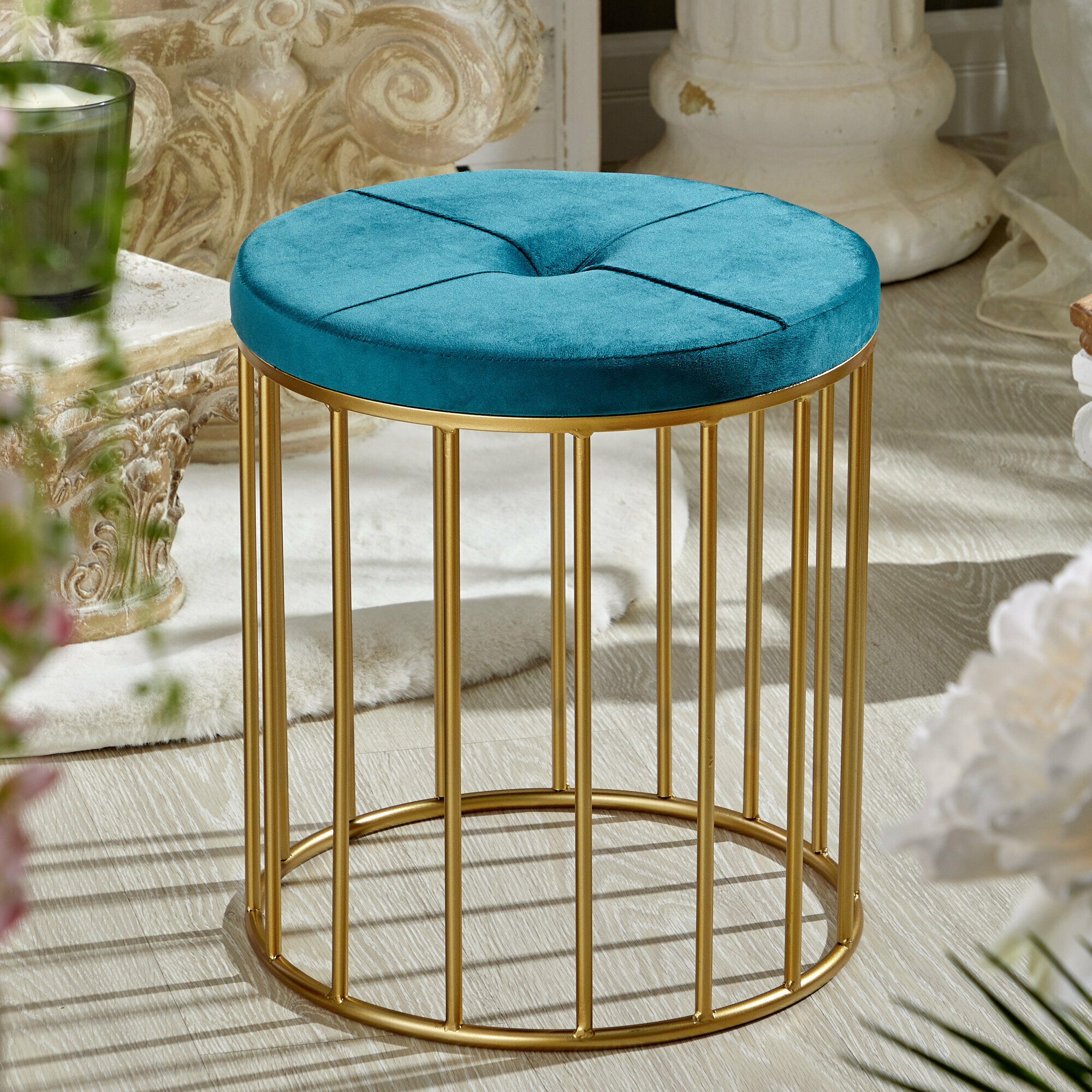 49-308B Пуф 40х40х45см, МДФ, ткань, поролон, металл, изумрудный, Glasar