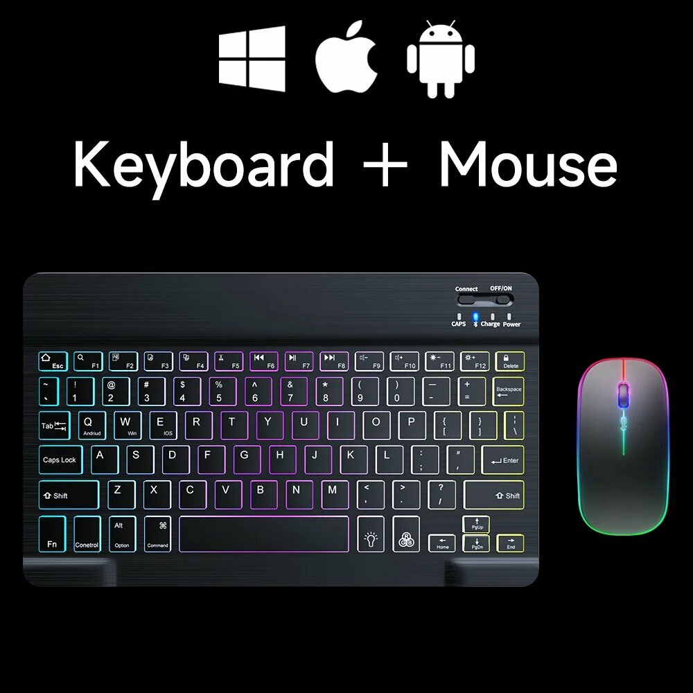 Беспроводная Bluetooth-клавиатура READYYEAH со светом 78 клавиш Russian and English, black and mouse