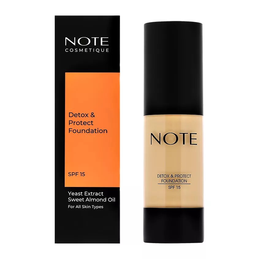 Основа тональная для лица NOTE DETOX AND PROTECT SPF 15 с детокс-эффектом тон 129 Peach beige