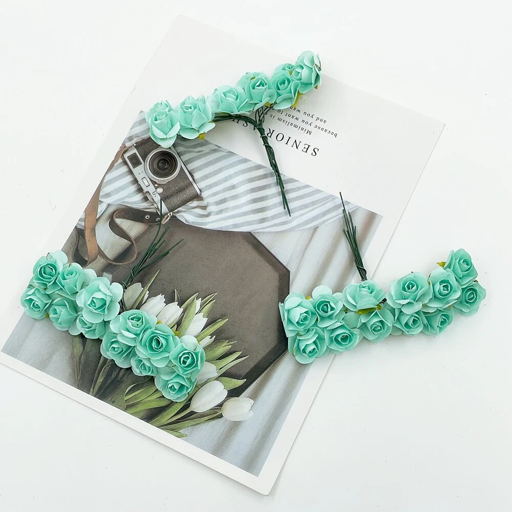 Бумажные розы 2 см, 12/36/72 шт. Бирюзовый, 12pcs, mint green