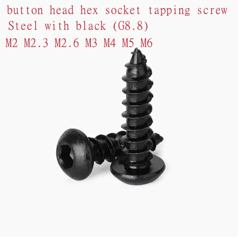 Саморезы ZFhong нержавеющая сталь M2-M6 с черной шестигранной головкой M2 100pcs, 10 мм