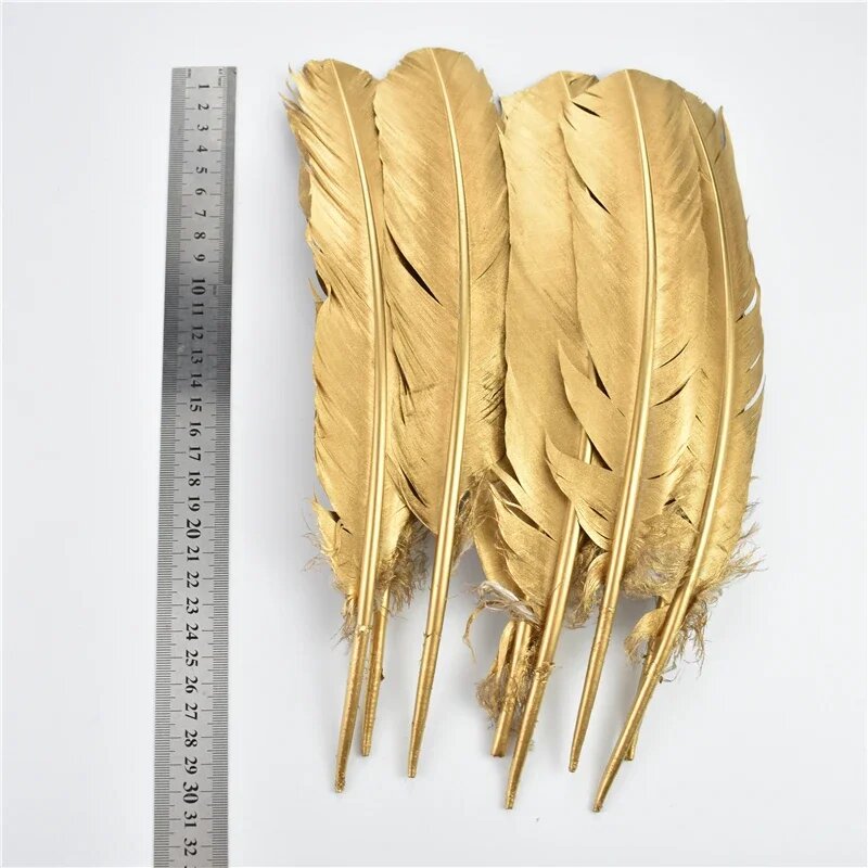 Золотые и серебряные окрашенные гусиные перья WyFeay 100 Piece, Gold 10-12 inch