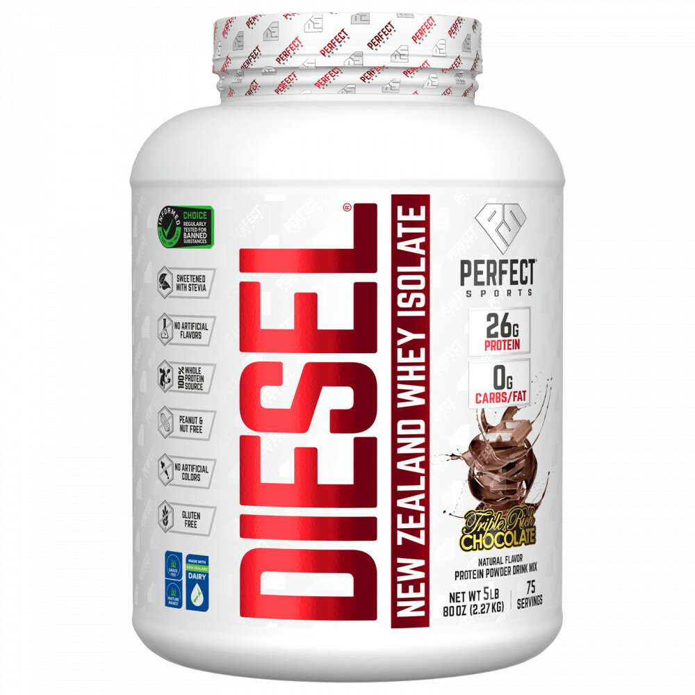 PERFECT Sports, Diesel, изолят сыворотки из Новой Зеландии, шоколад тройной насыщенности, 2,27 г (5 фунтов)