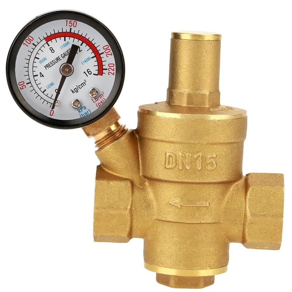 DN15 Water Pressure Regulator NPT 1/2'Adjustable Brass Reducer with Gauge Meter