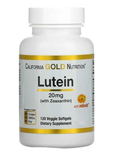 California Gold Nutrition, Лютеин с зеаксантином, 20 мг, 120 растительных мягких желатиновых капсул