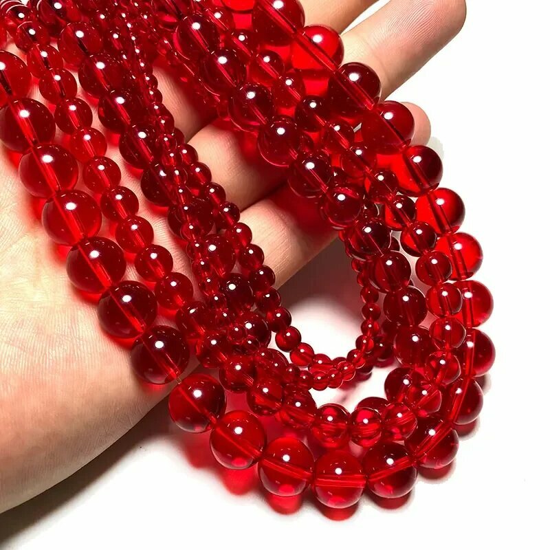Красные стеклянные бусины 6 мм, 63шт, Ruby red