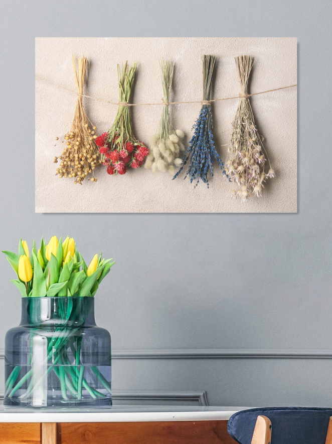 Картина для интерьера горизонтальная Art IrbisPrint 40х60 см, Натюрморт с сухоцветом на светлом фоне, на подрамнике.