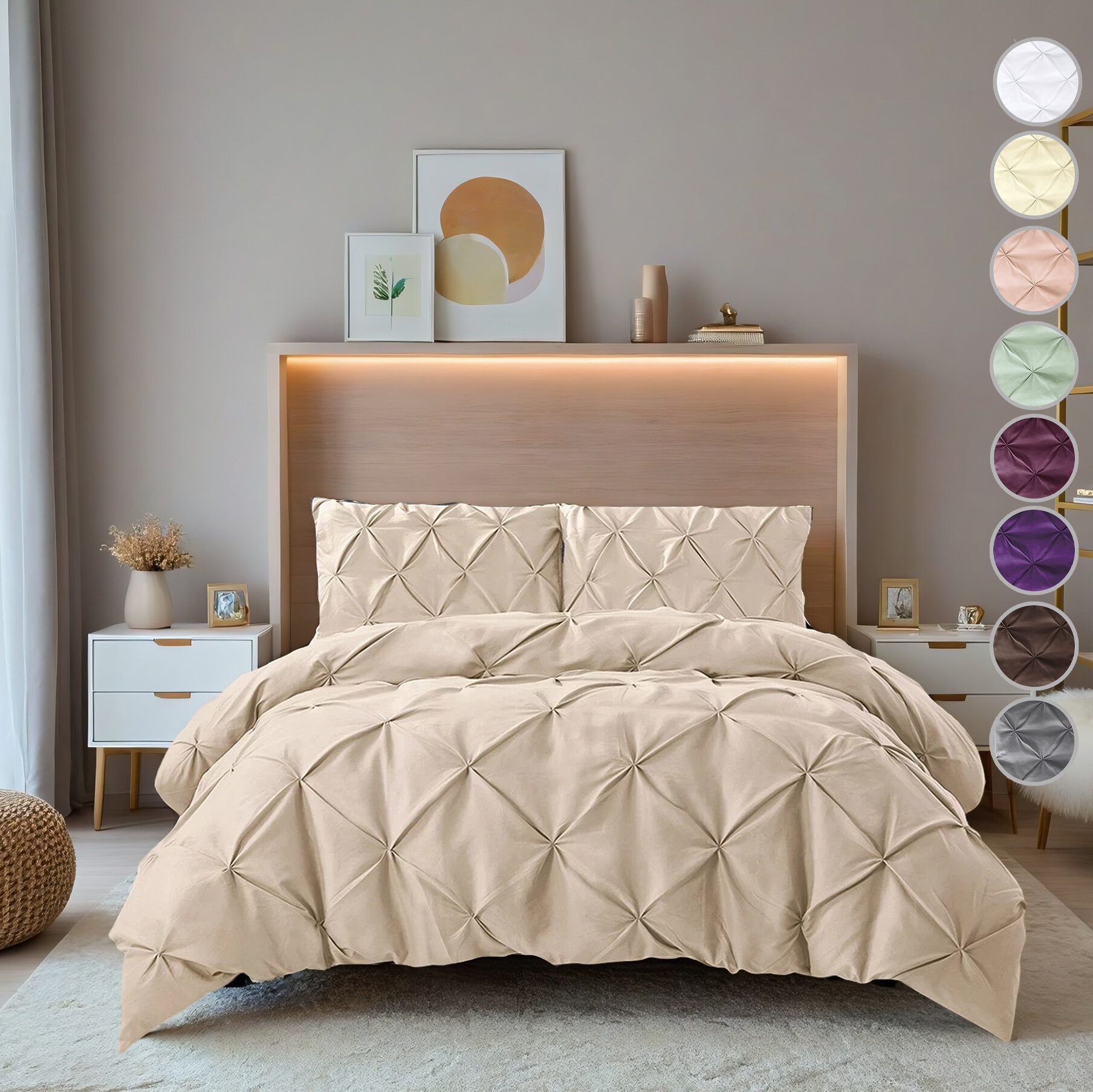 Постельное белье семейное однотонное на резинке Cleo Casa Mare, наволочки 50х70 и 70х70