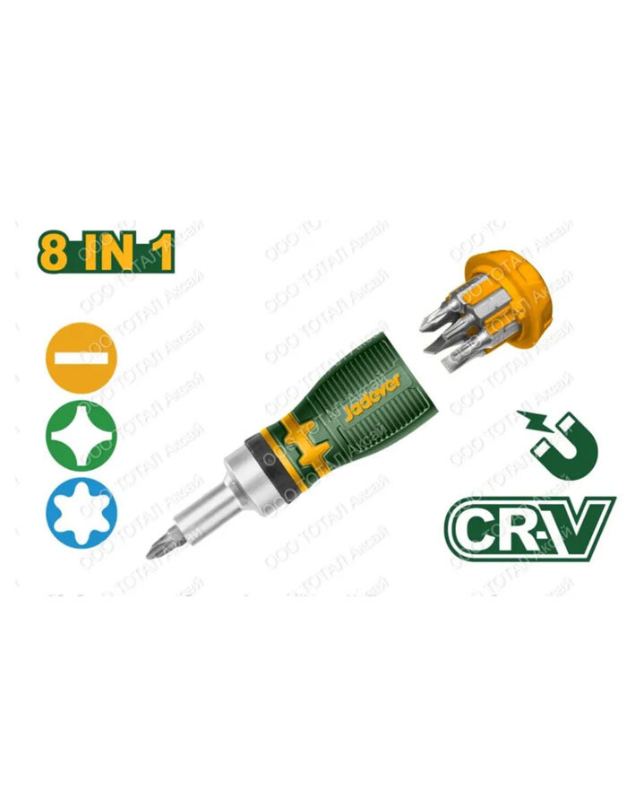 JDSS8608 Отвертка короткая с битами 8 в 1, Cr-V, 1/4 JADEVER