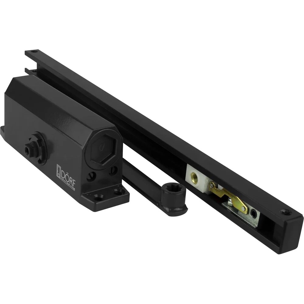 Дверной доводчик со скользящей тягой и фиксацией Hold Open DORF SLIDE_8223 80 кг, черный DORF_SLIDE_L8223_black