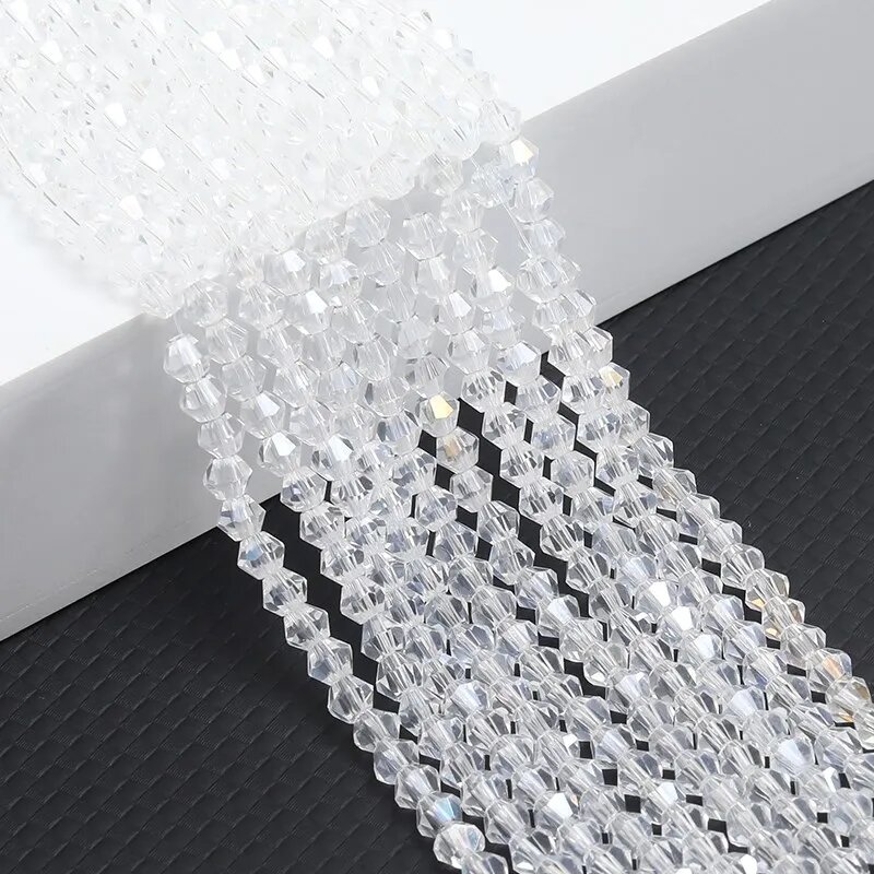 Хрустальные биконусные бусины 4 мм, стекло, 10 штук AB white 10strands