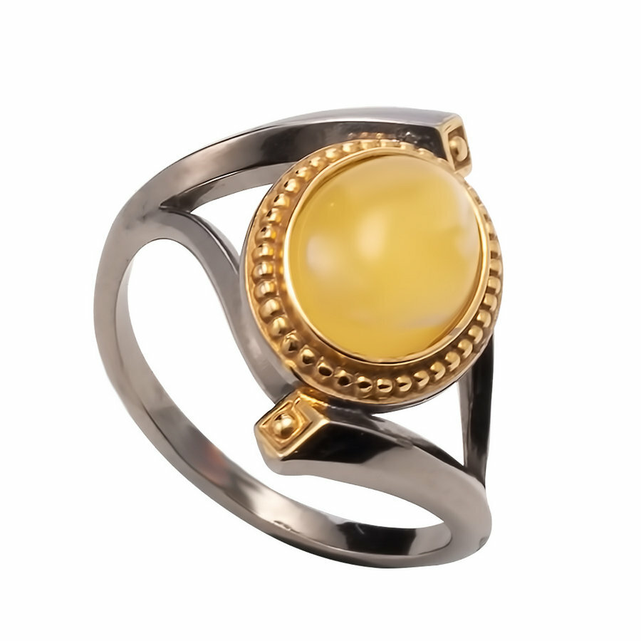 Кольцо, серебро, 925 проба, родирование, янтарь