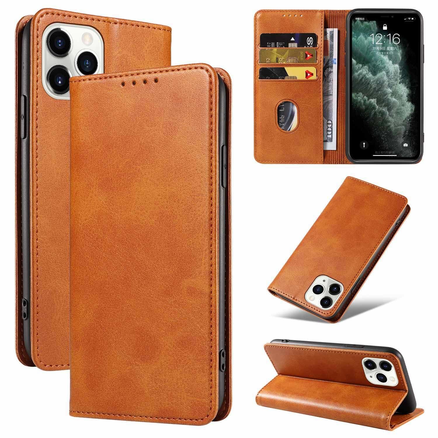 Кожаный чехол-книжка для Apple iPhone 11 Pro Max (Эпл Айфон 11 Про Макс), магнитный, с отделениями для карт и кошельком, высокое качество