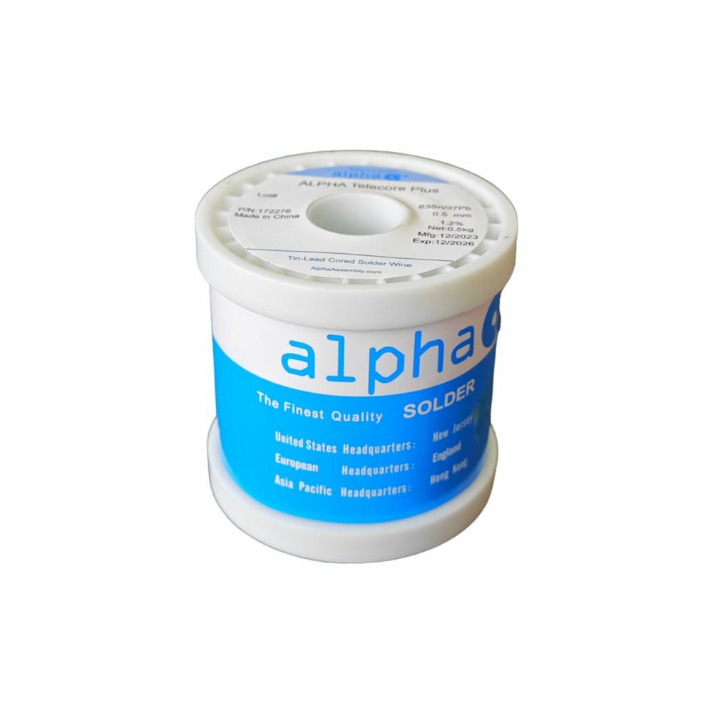 Припой трубчатый ALPHA TELECORE PLUS 0.5 мм, 0.5 кг (SN63/PB37, 1.2%, FT-2002)