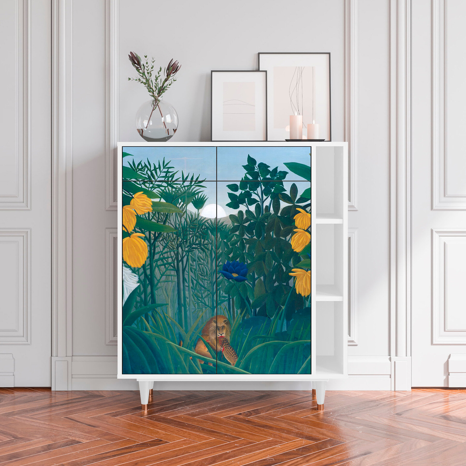 Комод - STORYZ - BS6 The Repast of the Lion by Henri Rousseau, Размер - 94 x 110 x 41 см, Цвет корпуса - , Белый