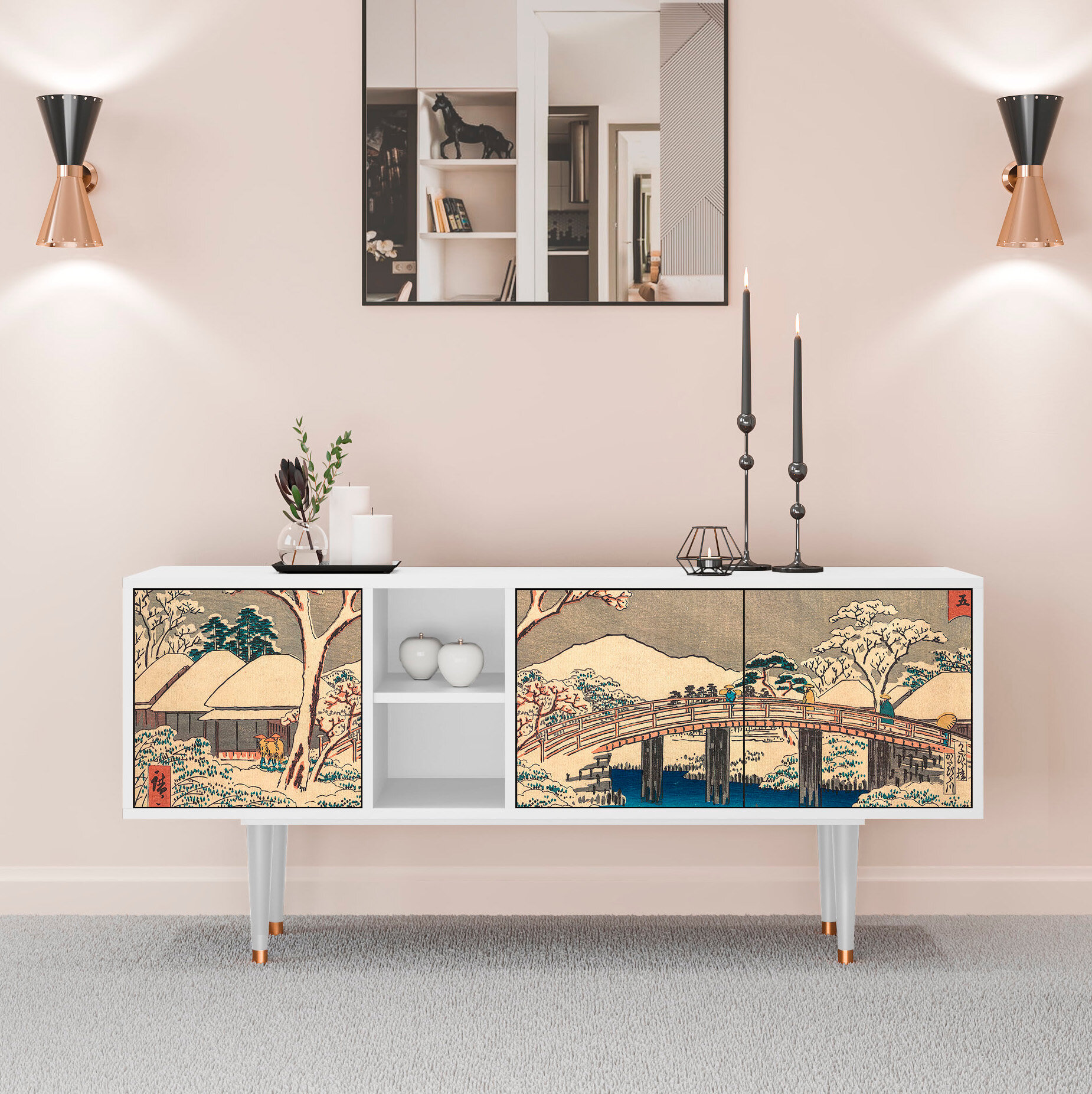 ТВ-Тумба - STORYZ - T5 Katabira River by Utagawa Hiroshige, Размер - 150 x 69 x 41 см, Цвет корпуса - , Белый