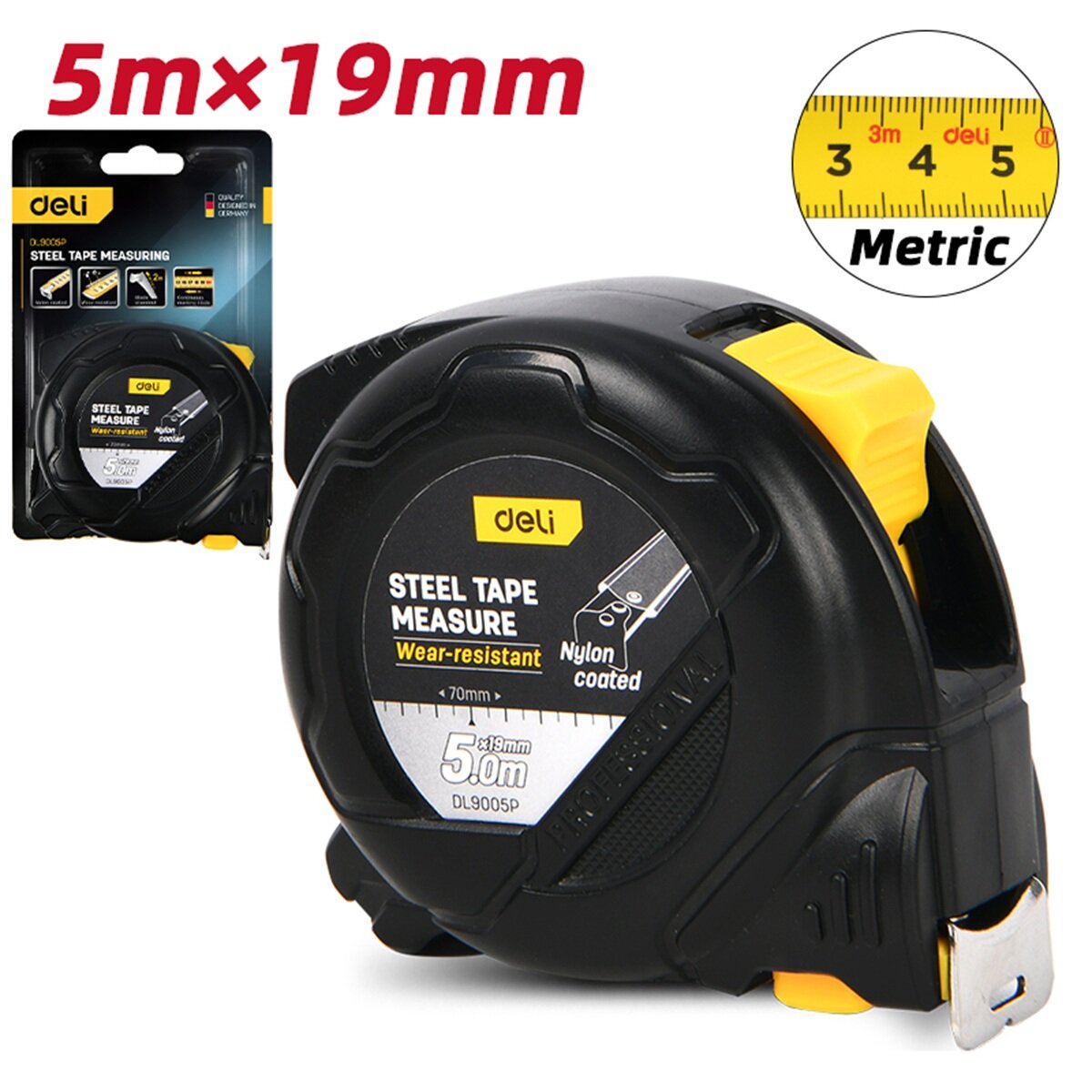 Профессиональная рулетка с двойным стопором 5м*19мм Deli DL9005P