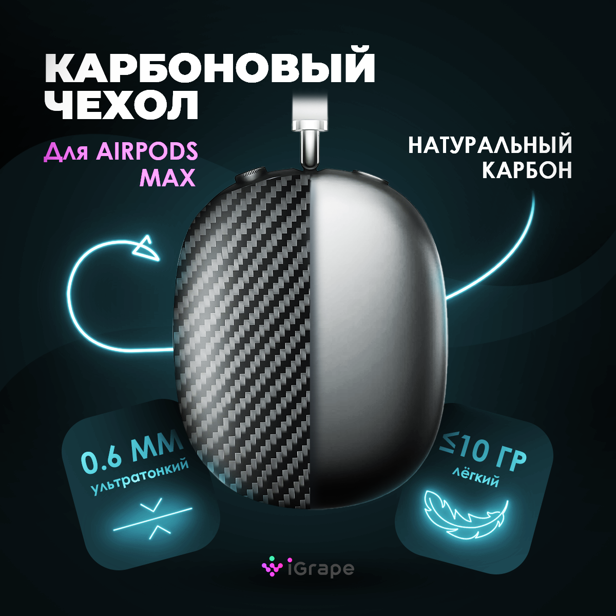 Карбоновый чехол для AirPods Max, iGrape (Матовый) / чехол airpods max