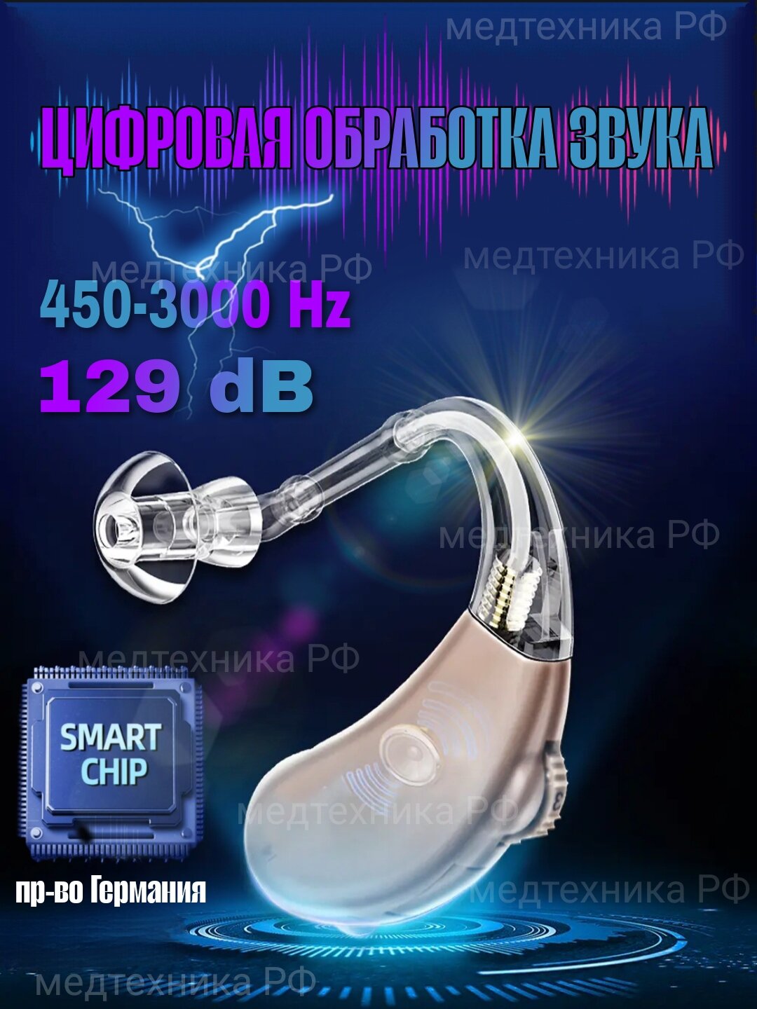 Слуховой аппарат цифровой заушный качественный на батарейках