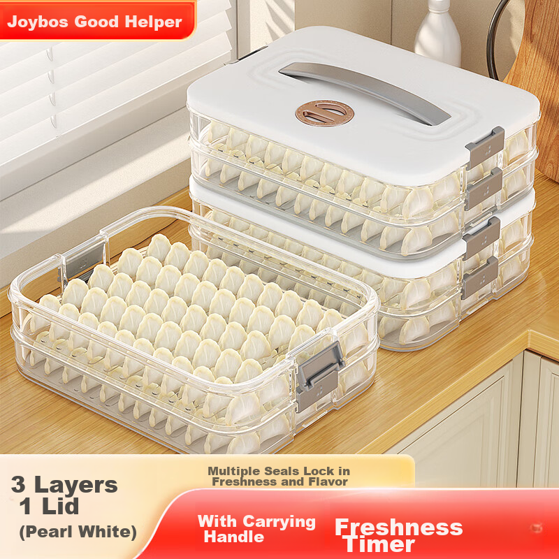 Jiabangshuo Multifunctional Dumpling Storage Box, Refrigerator Fresh-Keeping Food-Grade Freezer Box for Dumplings And Wontons, with Lid And Tray, 3 Layers 1 Lid