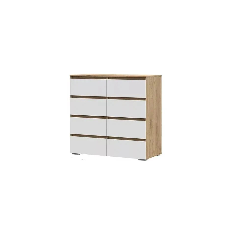 Комод 8 ящиков «Хелен» КМ 04 ЛДСП, без ручек, белый/дуб крафт золото (1000х460х958)